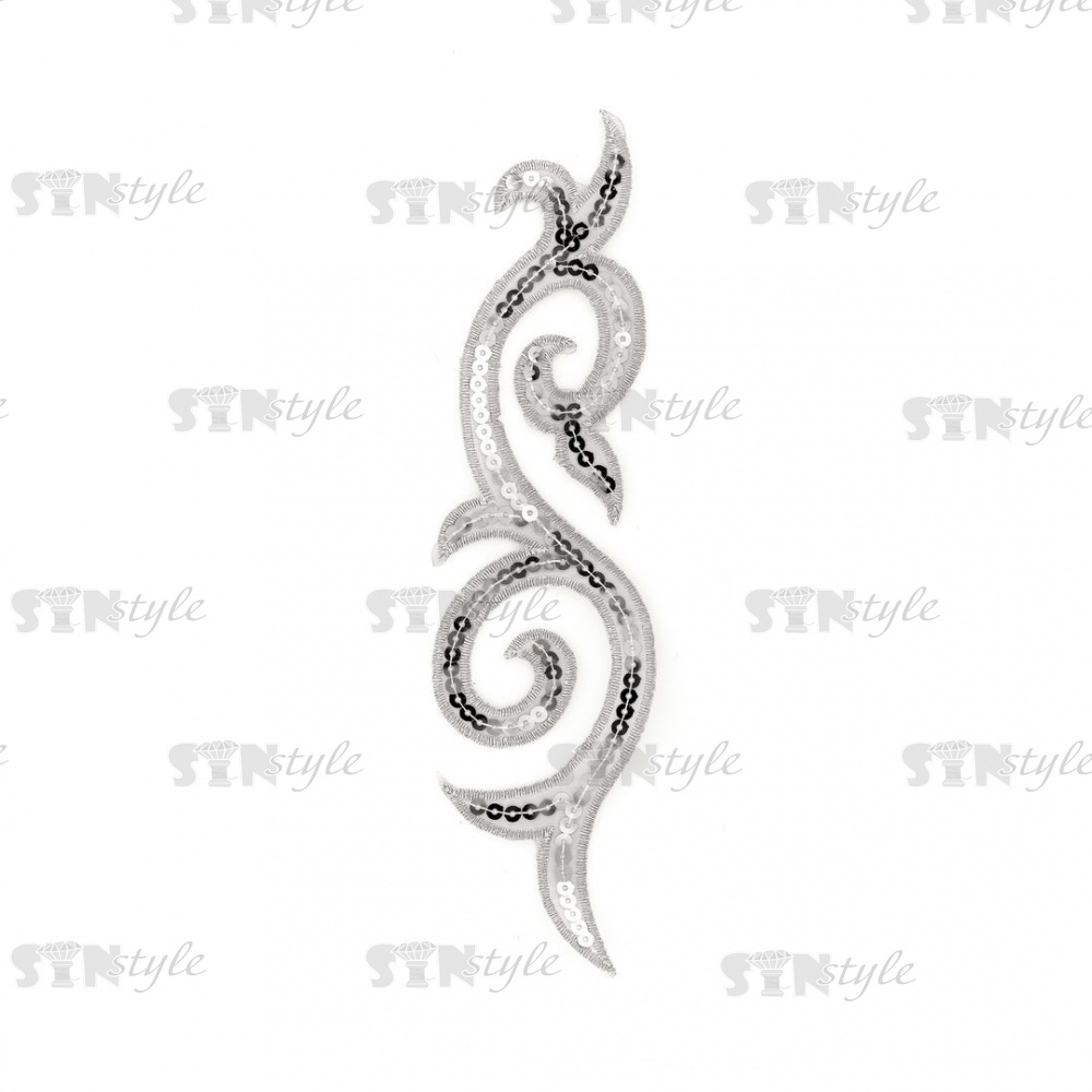 Купить Аппликация орнамент с пайетками, цвет серебряный, размер 65х235 мм в разделе ...